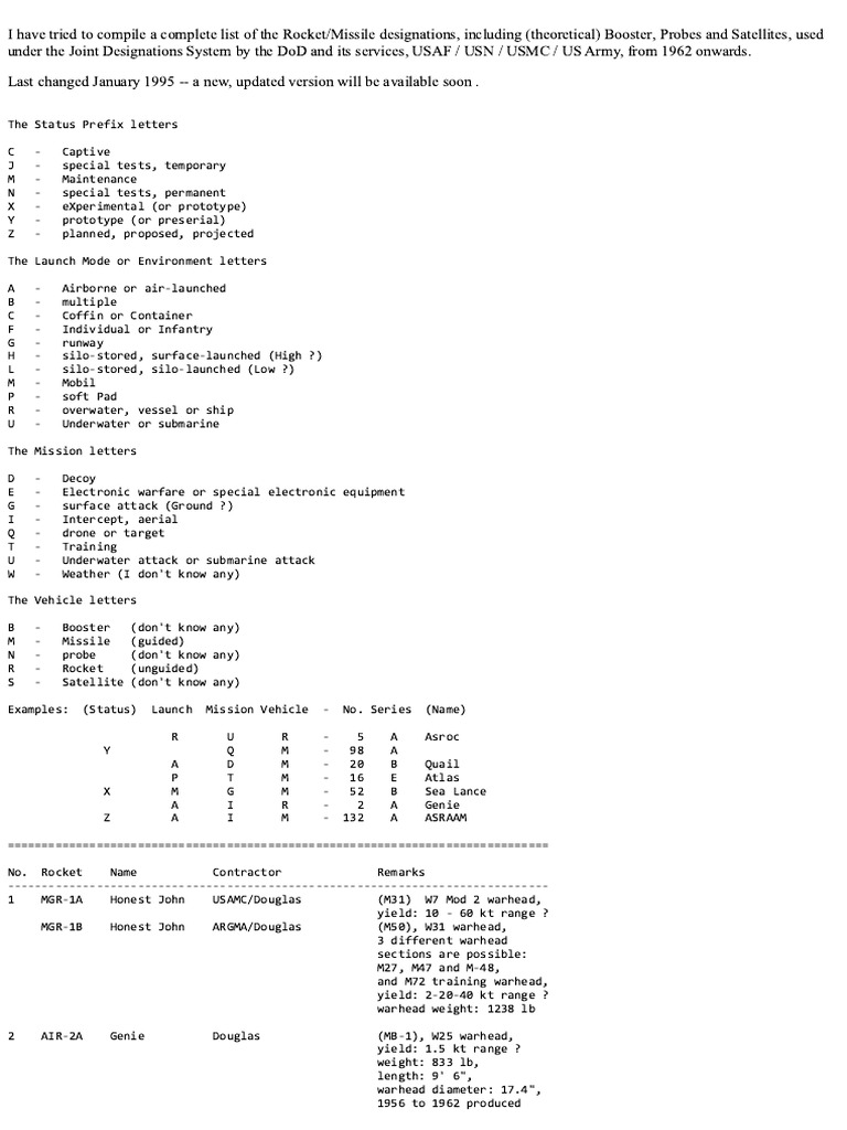 US Joint Designation System | PDF | Rocketry | Rockets And Missiles