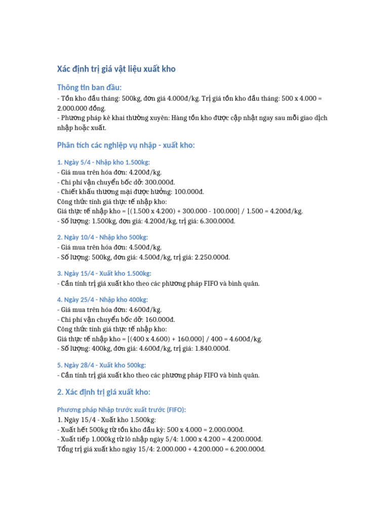 Xac Dinh Tri Gia Vat Lieu Xuat Kho | PDF