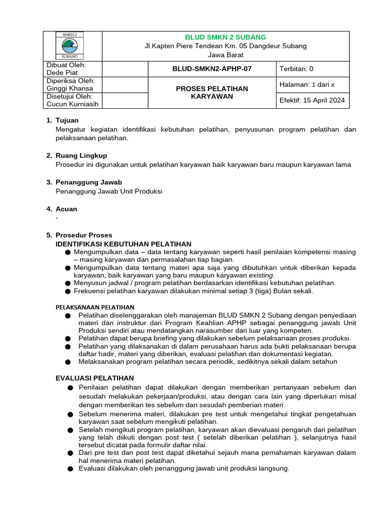 SOP-06 - Pelatihan Karyawan (Repaired) | PDF