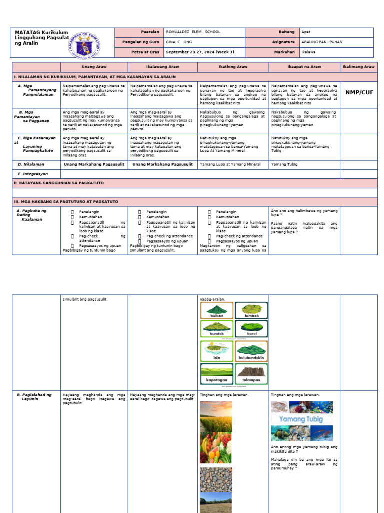 MATATAG Kurikulum Lingguhang Pagsulat NG Aralin: Nmp/Cuf | PDF