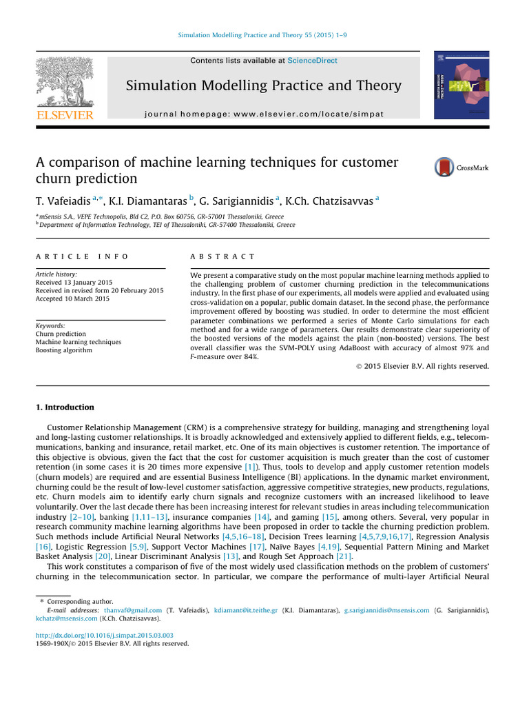 A Comparison of Machine Learning Techniques For Customer Churn Prediction | PDF | Regression ...