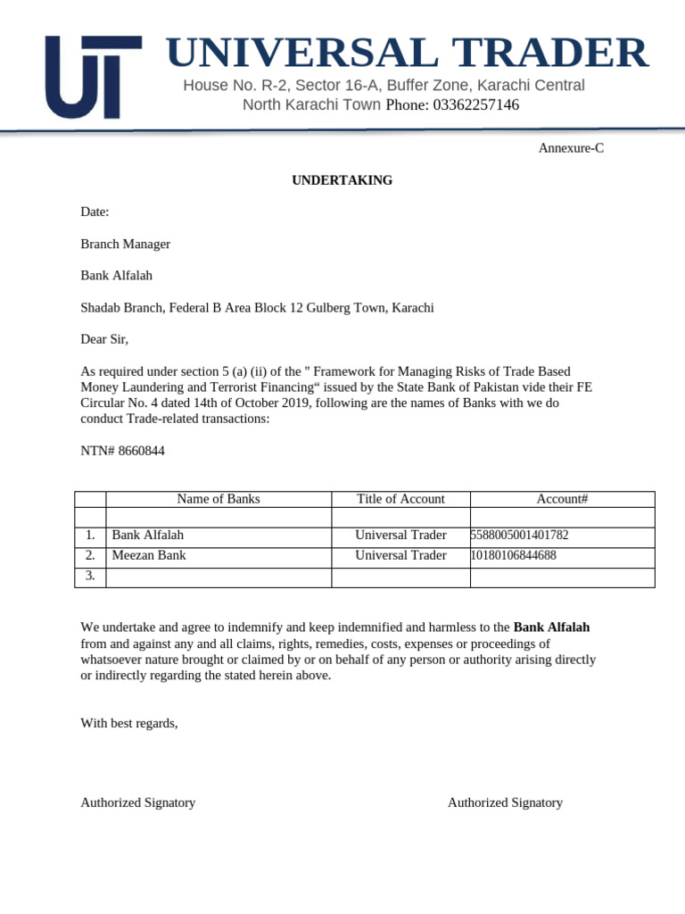 Annexure C Under Taking For PSW | PDF