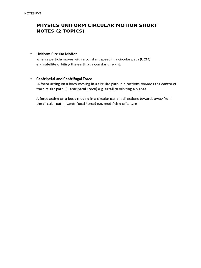 Physics Uniform Circular Motion Short Notes | PDF