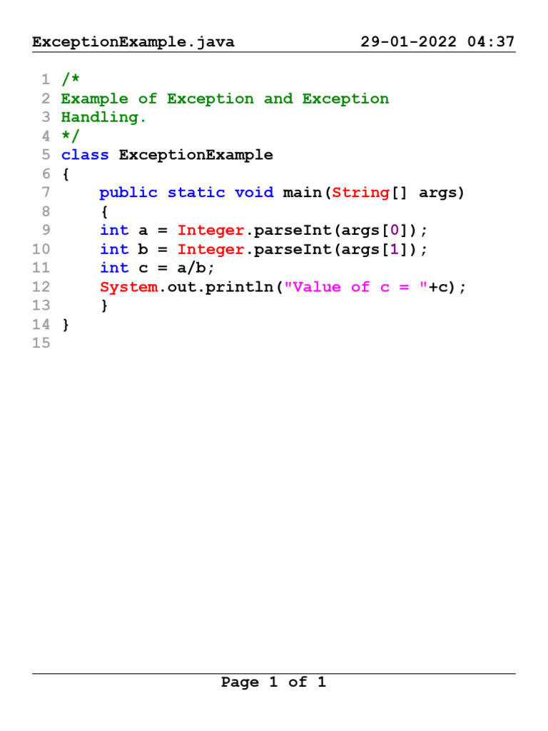 Java Exception Handling Example | PDF