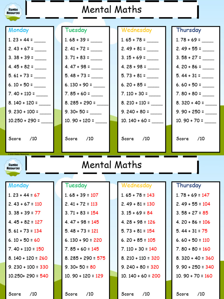 Grade 3 Mental Maths Addition Worksheet 3 | PDF