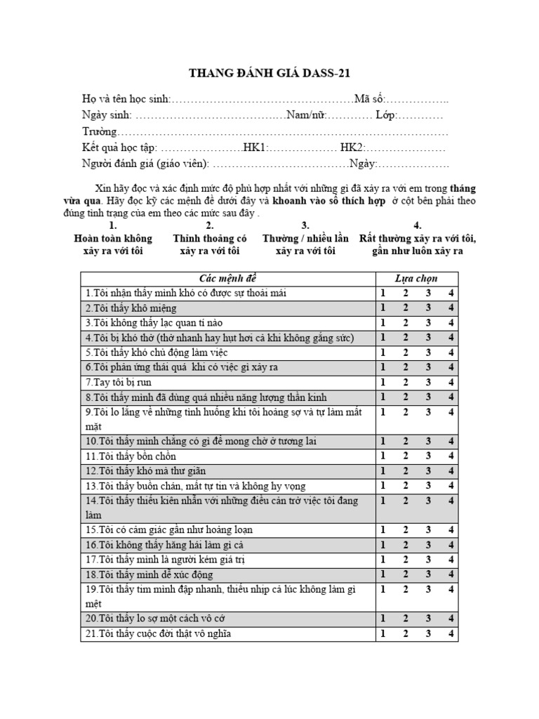 Thang Đánh Giá Dass | PDF