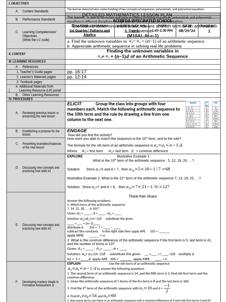 School Acereda Integrated School: A. Find The Unknown Variables in ...