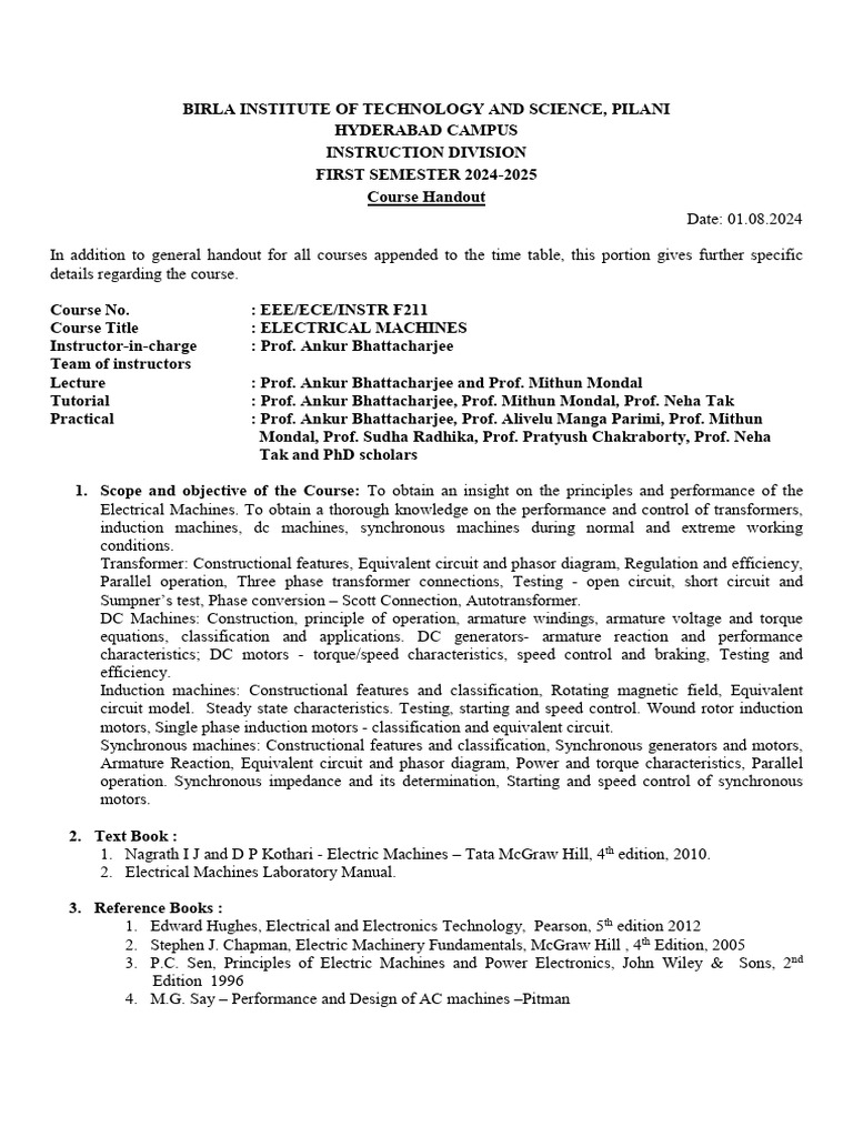 EM Handout | PDF | Electric Motor | Transformer