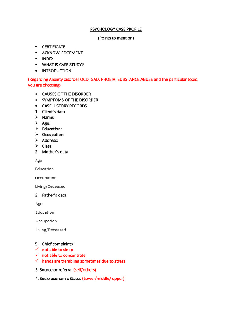 Psy Xii Case Profile Points | PDF