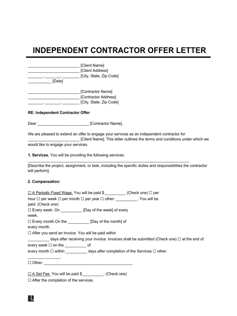 Independent Contractor Offer Letter Template | PDF | Employment ...