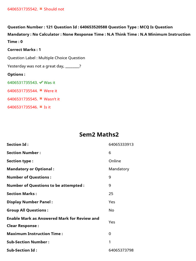 Sem2 Maths2 | PDF | Matrix (Mathematics) | Multiple Choice