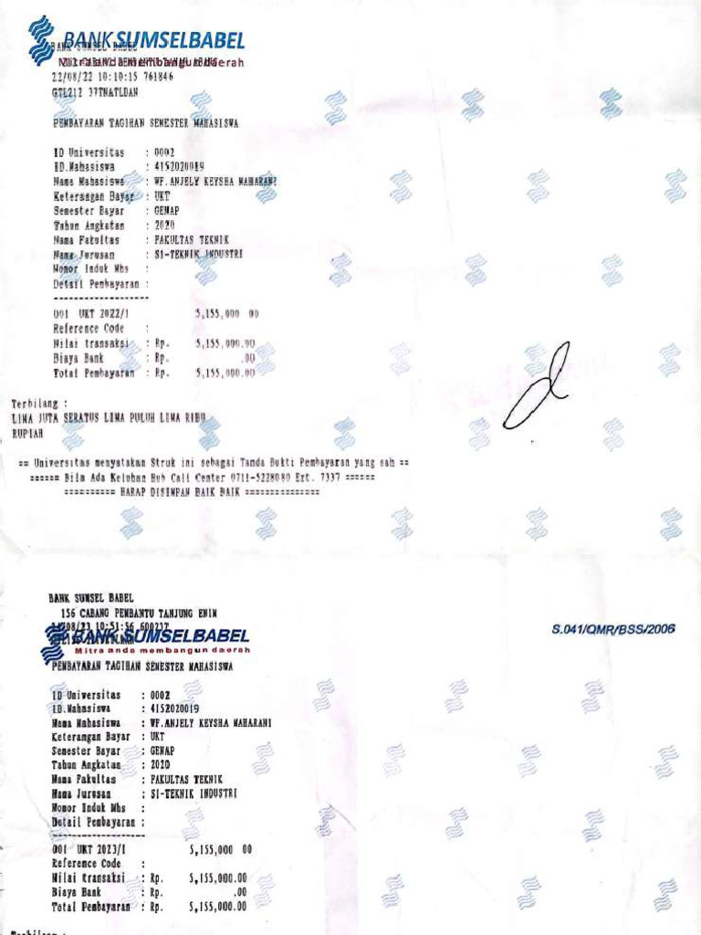 BUKTI BAYARAN DARI SEMESTER 1-7 (WF - Anje - Compressed 2 | PDF