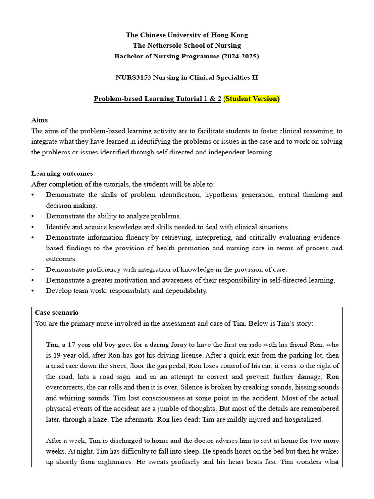 24 - 25 PBL Case Scenario - Student Version | PDF | Clinical Medicine ...