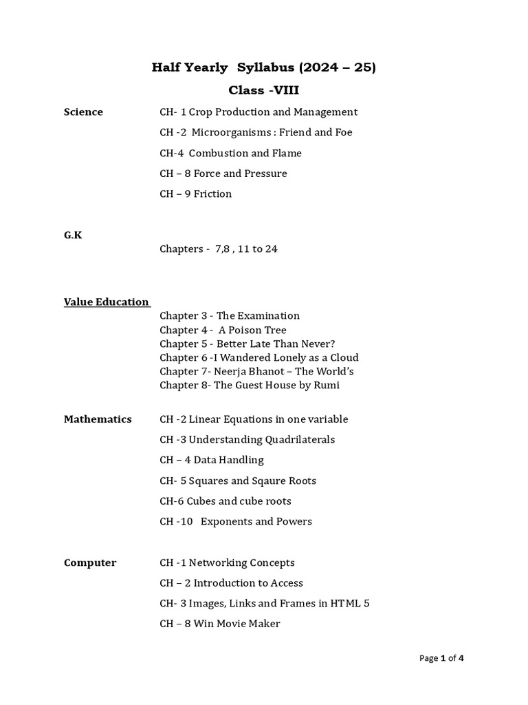 Class Viii Hy Syllabus 24-25 | PDF | Linguistics | Grammar