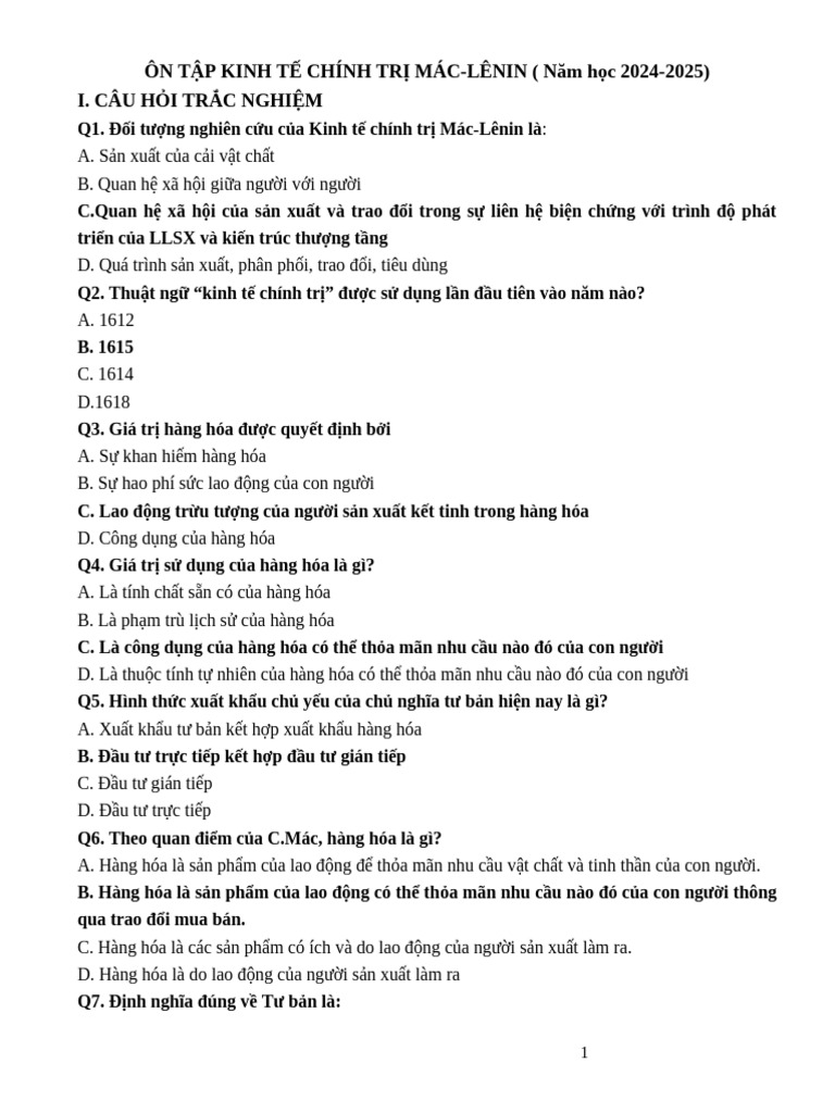 ôn tập KTCT 2024-2025 | PDF