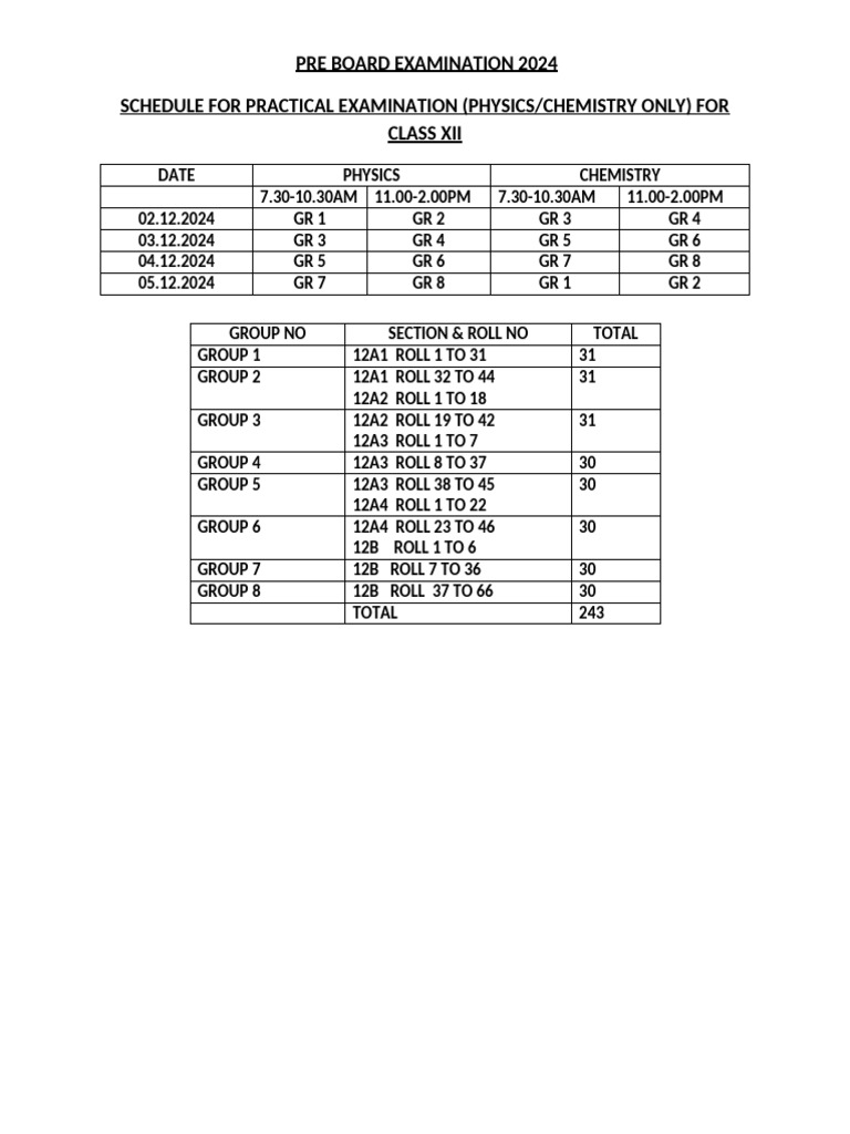 Class XII 2024 Practical Exam Schedule | PDF