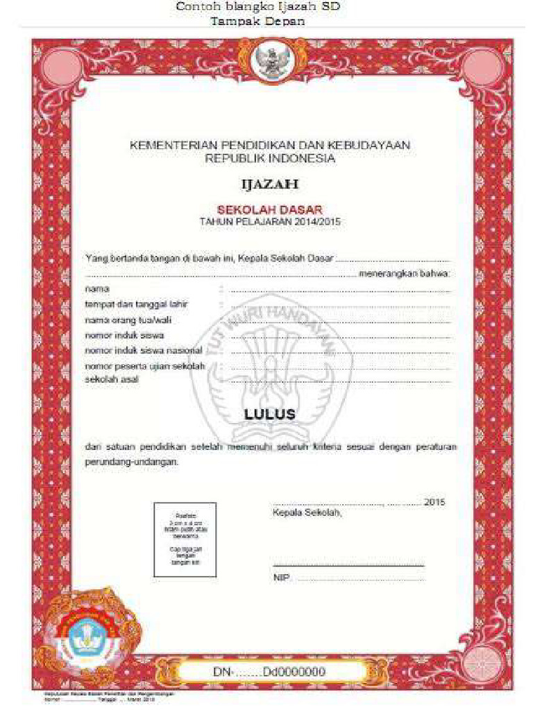 Ijasah SD Blangko | PDF