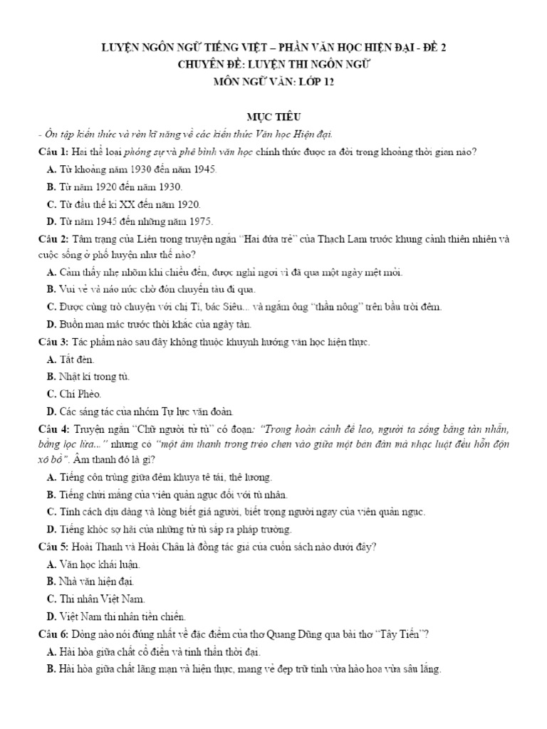 Luyen Ngon Ngu Tieng Viet Phan Van Hoc Hien Dai de 2doc - 1600 - PDF - Gdrive.vip | PDF