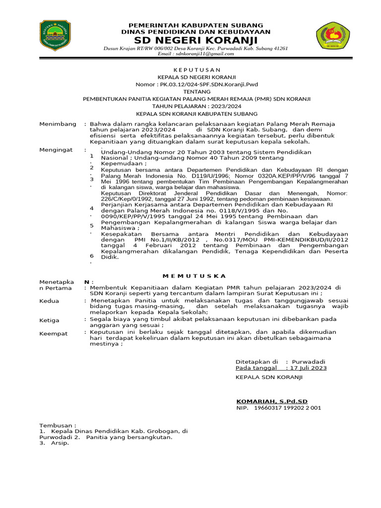 SK Ekstrakurikuler Palang Merah Remaja PMR - WWW - Kherysuryawan.id | PDF