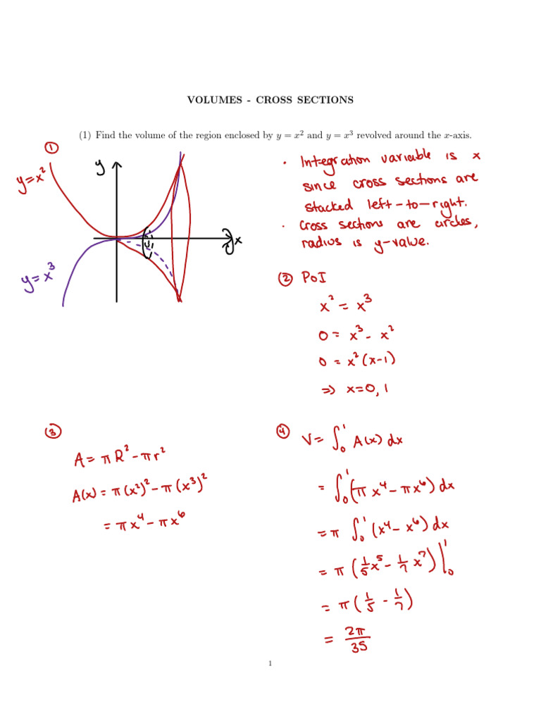 Classwork2 Volumes Cross Sections Filled | PDF | Area | Elementary ...