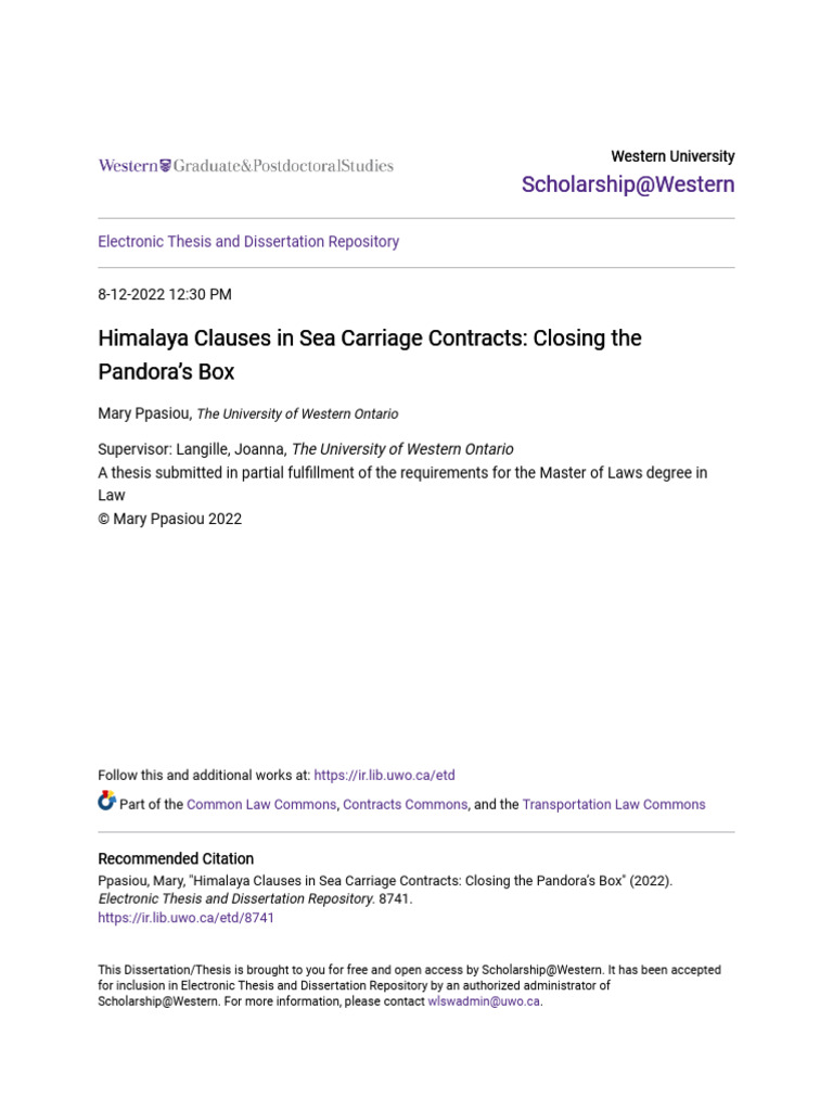 "Himalaya Clauses in Sea Contracts" | PDF | Bill Of Lading | Business Law