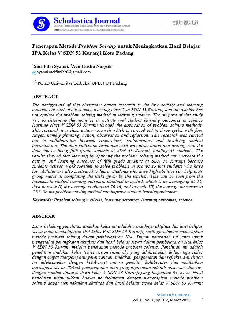 Artikel 1 - Penerapan Metode Problem Solving Untuk Meningkatkan Hasil ...