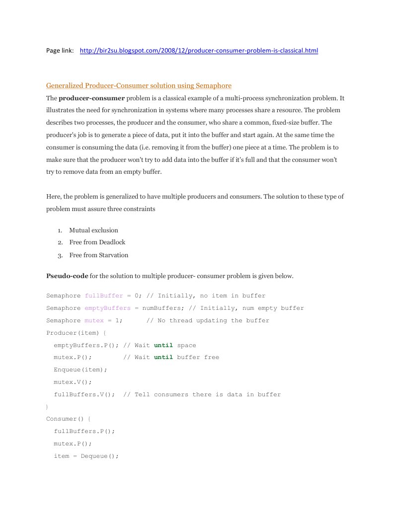 Generalized Producer Consumer Solution Using Semaphore Pdf Concurrency Computer Science