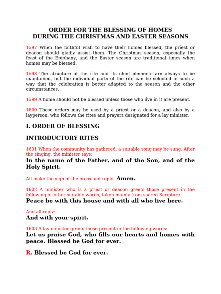 Order For The Blessing of Homes | PDF | Jesus | Sacraments