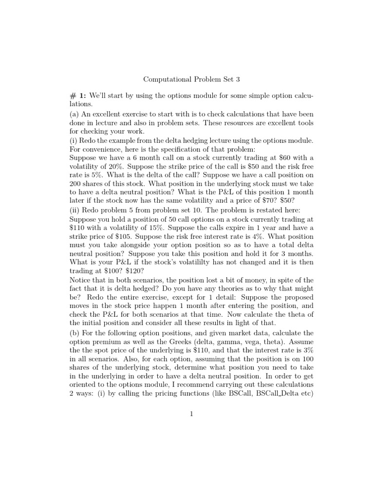 Computational Problem Set 3 | PDF | Greeks (Finance) | Option (Finance)