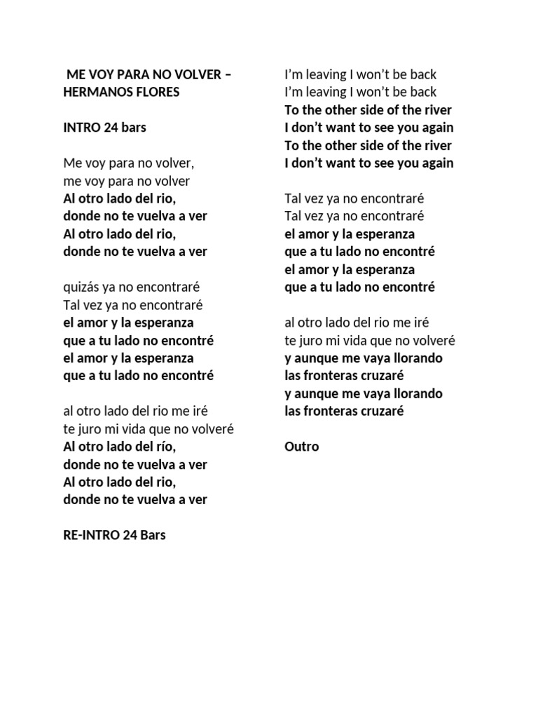 Me voy para no volver - Hermanos Flores | PDF