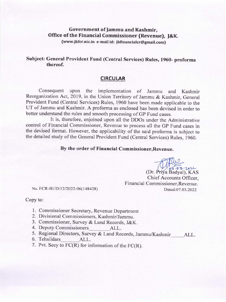 General Provident Fund (Central Services) Rules, 1960 - Proforma ...