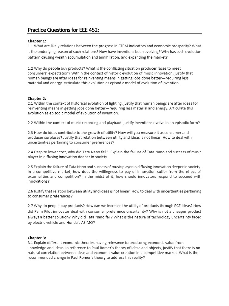 Practice Questions For EEE 452 | PDF | Market (Economics) | Innovation