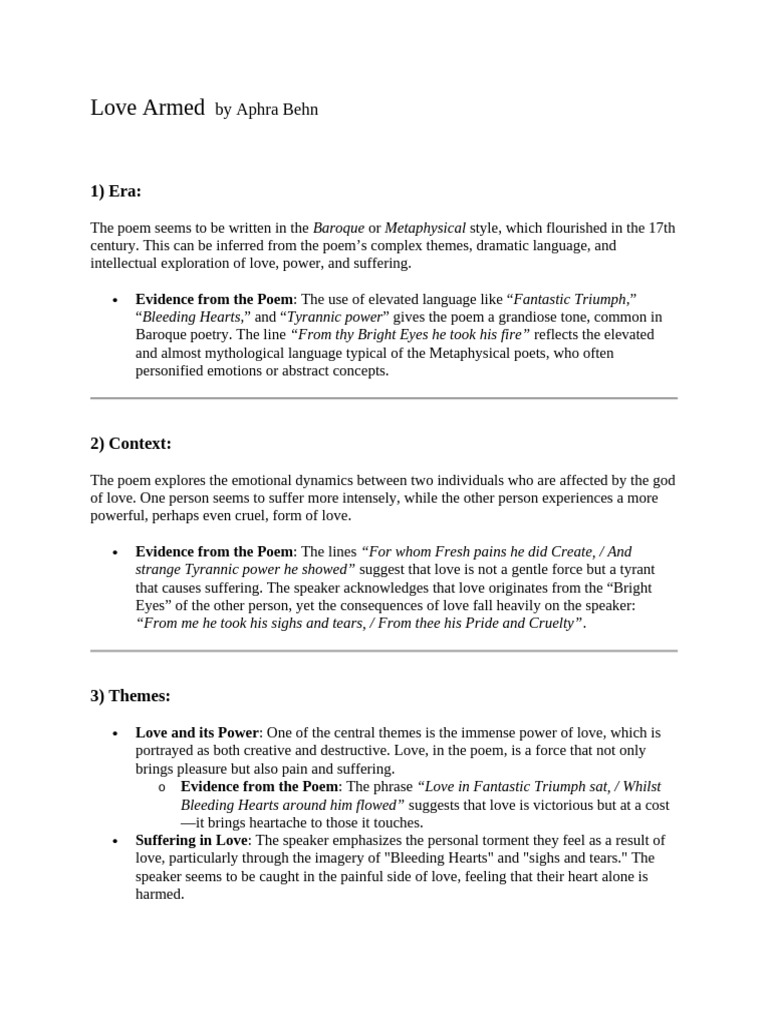 Love Armed by Aphra Behn | PDF | Love | Poetry