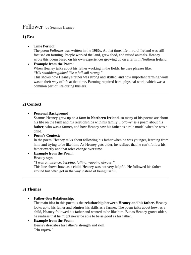 Follower by Seamus Heaney | PDF | Poetry