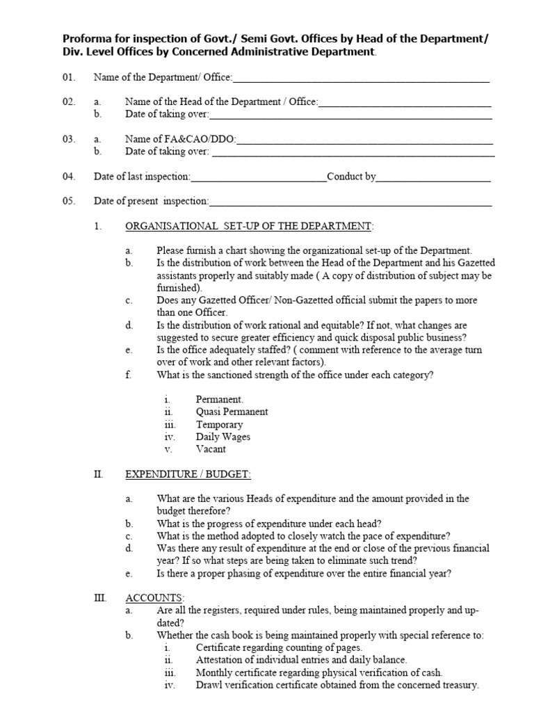 Proforma Adminstration Inspection | PDF | Audit