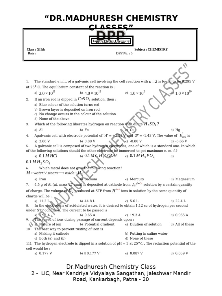 DPP 5 | PDF | Redox | Chemistry
