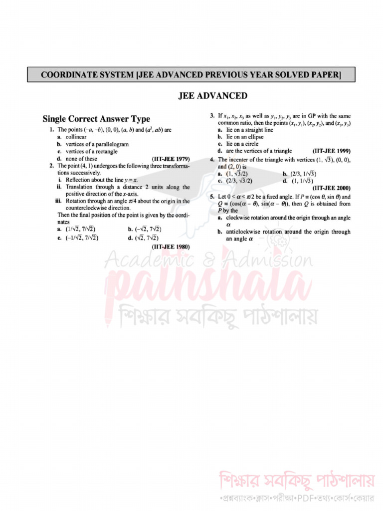 Coordinate System JEE Advanced Questions PDF With Solutions | PDF