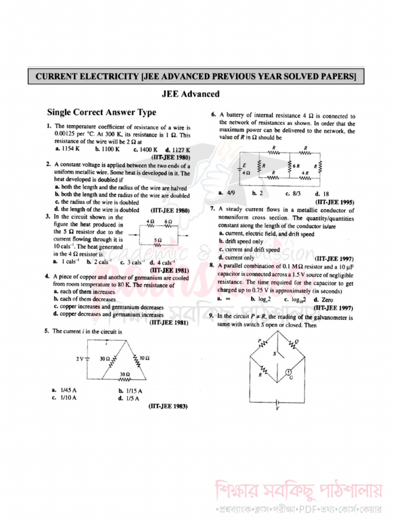 Current Electricity JEE Advanced Questions PDF With Solutions | PDF