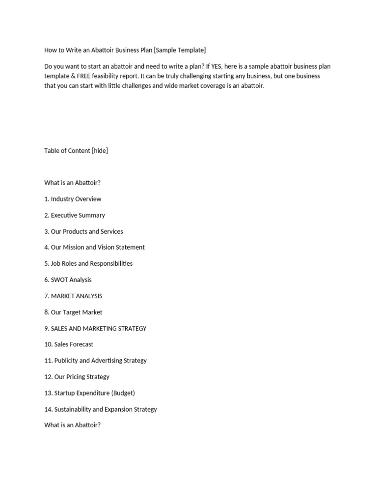 Abattoir Business Plan Guide | PDF | Slaughterhouse | Meat
