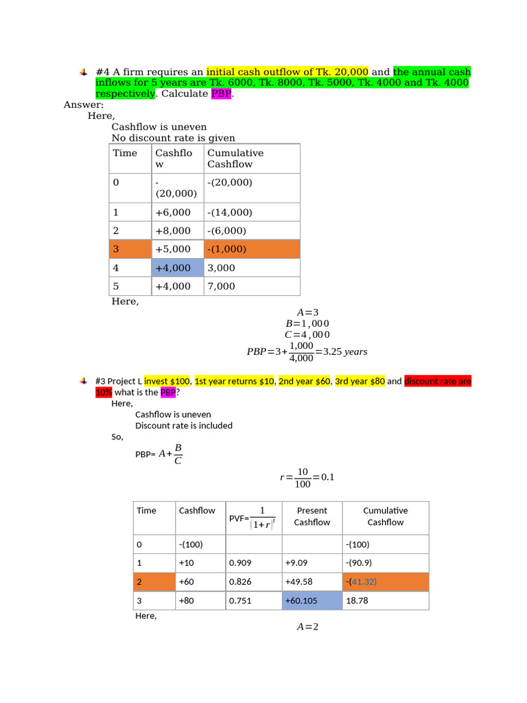 Cash Flow Analysis: PBP & NPV Calculations | PDF | Net Present Value ...