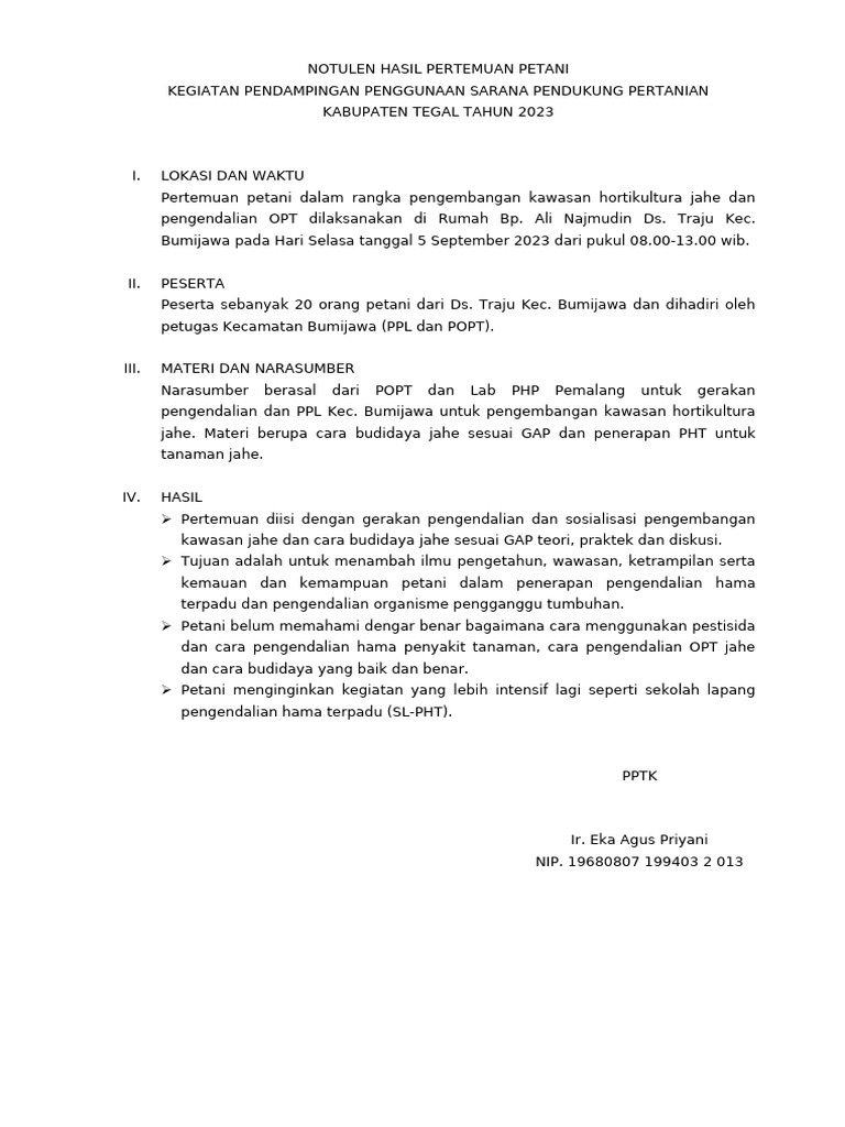 Notulen Jahe 2023 | PDF