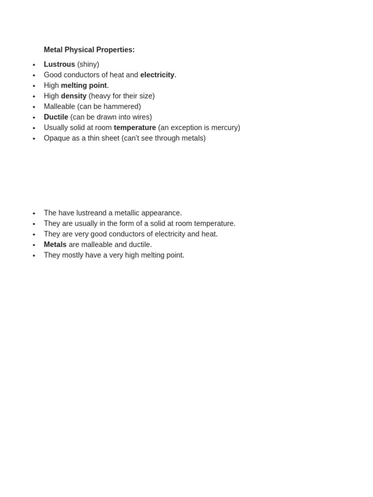 Metal Physical Properties | PDF
