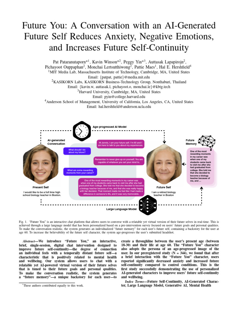 Future You: A Conversation With An AI-Generated Future Self Reduces Anxiety, Negative Emotions ...