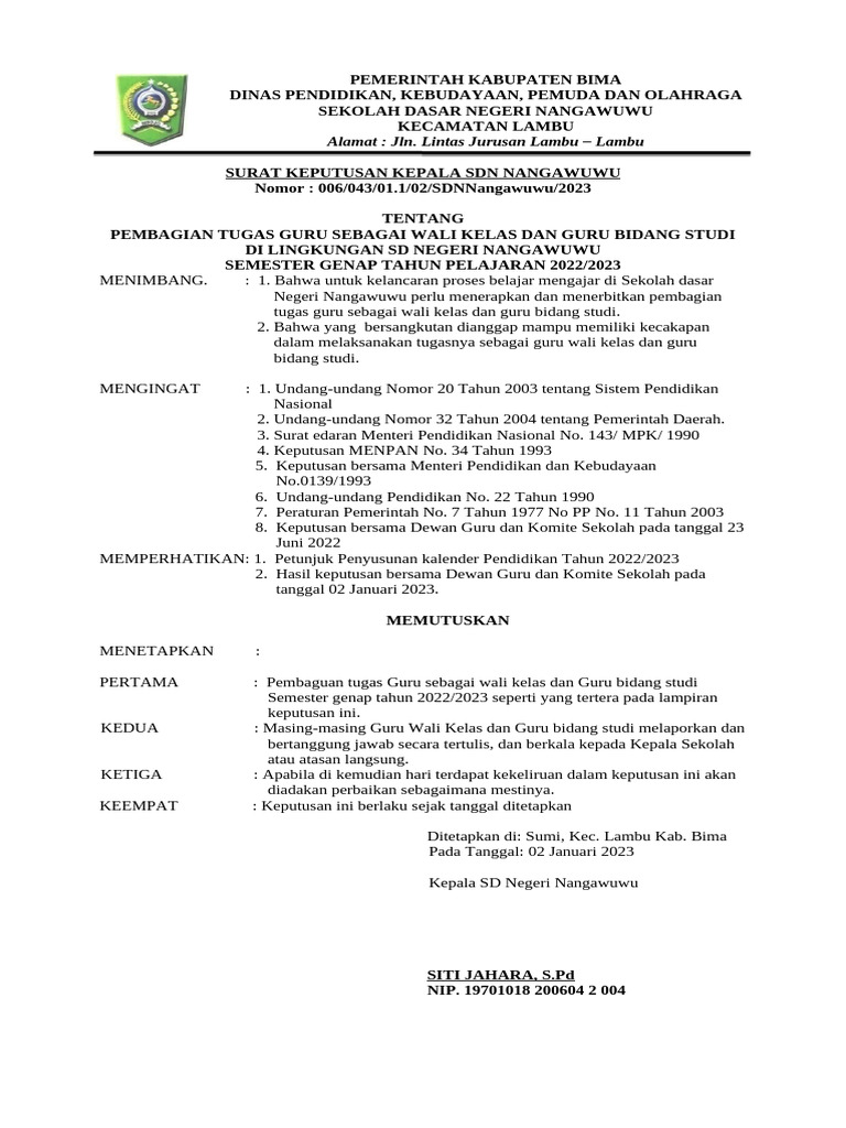 SK Pembagian Tugas 2022 2023 Semester 2 | PDF