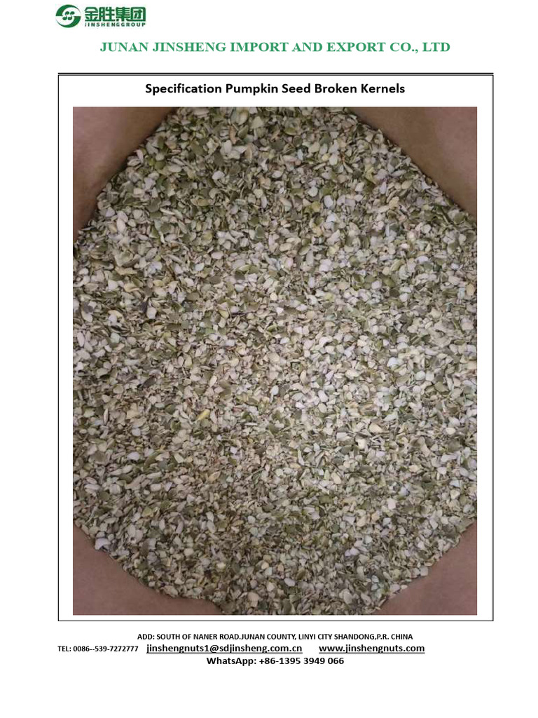 Product Specification-Pumpkin Seed Broken Kernels A | PDF | Foods ...