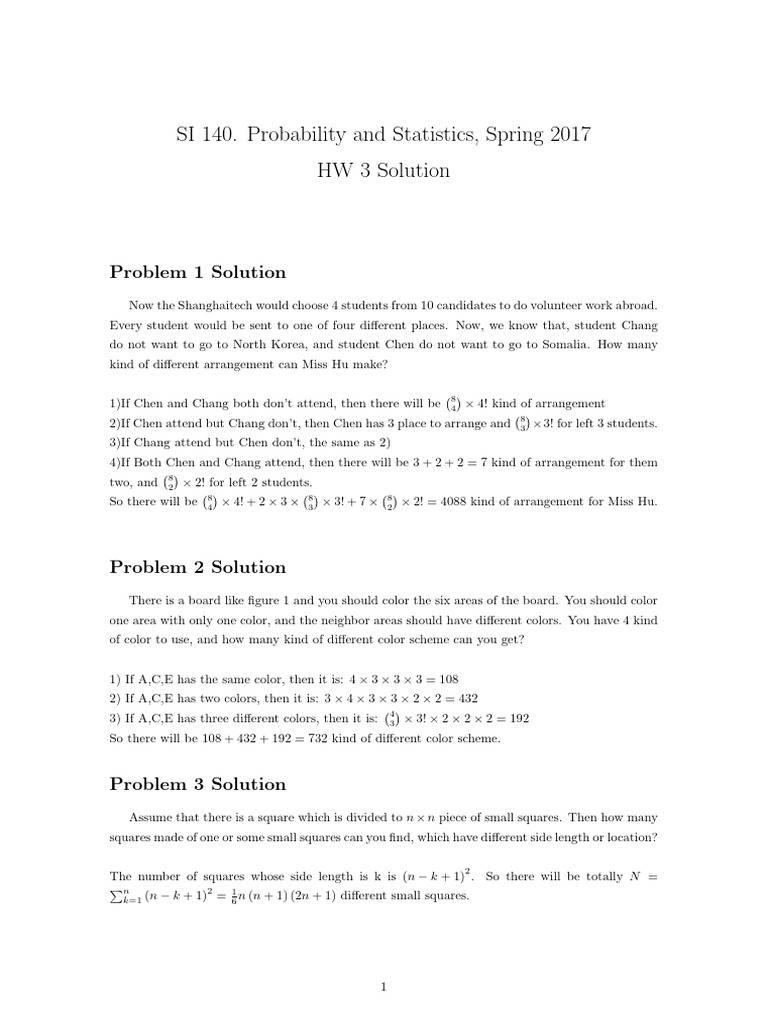 SI 140. Probability and Statistics, Spring 2017 HW 3 Solution | PDF | Statistical Theory ...