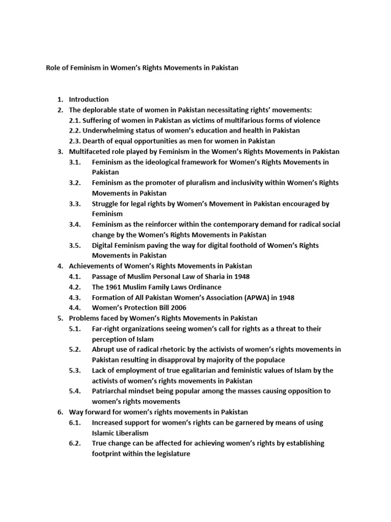 Role of Feminism in Women's Rights Movements in Pakistan | PDF | Gender ...
