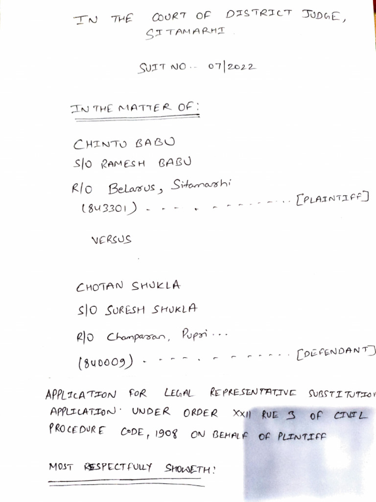 Legal Representative Substitution Application | PDF