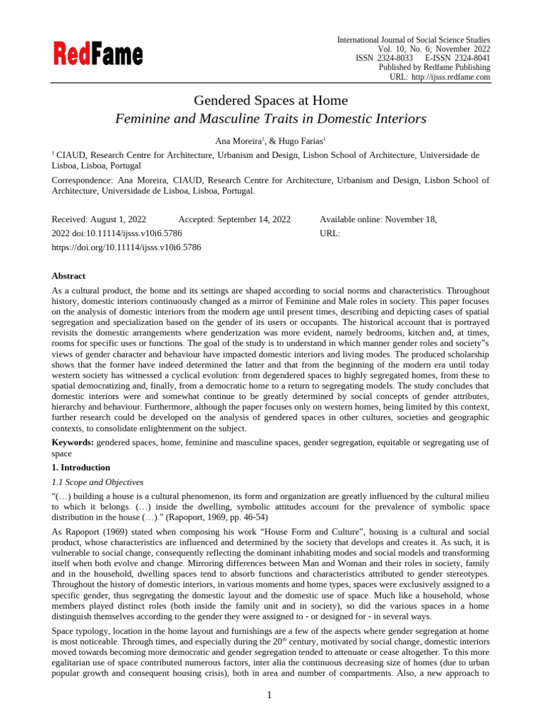 Gendered Spaces at Home Feminine and Masculine Tra | PDF | Gender ...