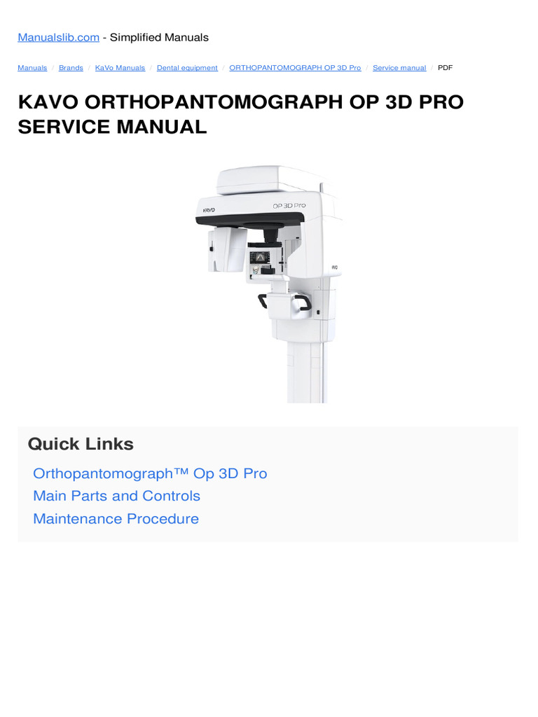 Kavo Orthopantomograph Op 3D Pro Service Manual: Quick Links | PDF | Electrostatic Discharge ...